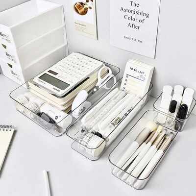 4PCS Desk Drawer Organizers Set Makeup Organizer Plastic Mak