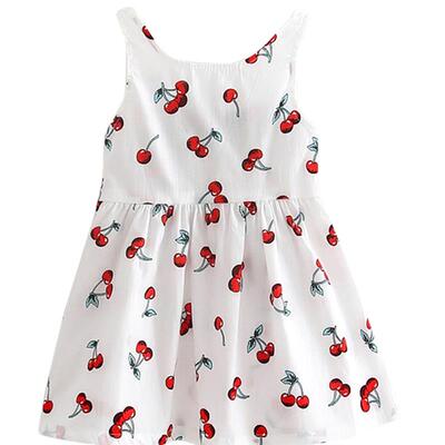 Girls Summer Dresses Kids Cotton O-neck Short Sleeeve Cherry