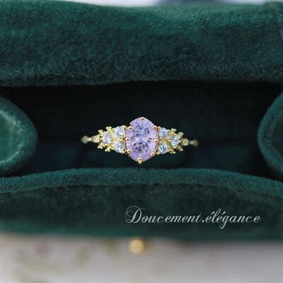 Elegant Pink Crystal Cubic Zircon Women Ring Princess Weddin