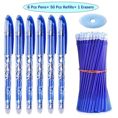 57Pcs/Set Erasable Gel Pens Black Blue Refill Rod 0.5mm Ball
