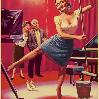 NEW! Vintage Kraft Poster Russian Shabby Chic Pin Up Girl r