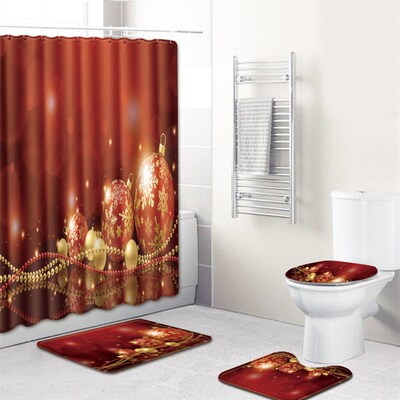 Christmas shower curtain bathroom mat set圣诞节浴帘浴室地垫