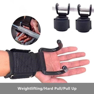 ZZ-2PCS Weight Lifting Hook Grips With Wrist Wraps Hand-Bar