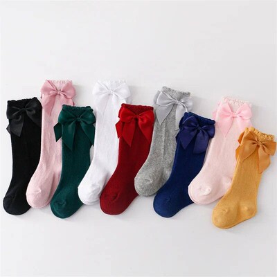 Lawadka Cotton Baby Girls Socks With Bows Knee High Children