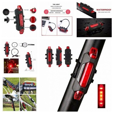 Bicycle Light Waterproof Rear Tail Light LED USB Style Recha