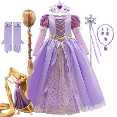 Rapunzel Princess Girl Dress Cosplay Tangled Halloween Party