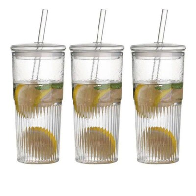 Ins Style 600ml Large Capacity Straw Glass Coffee Teacup Qua