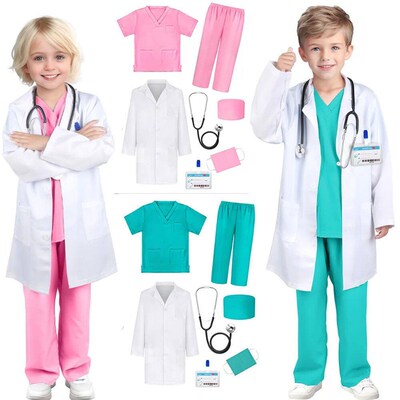 Boys Girls Simulation Doctor Nurse Work Uniform Cross with T