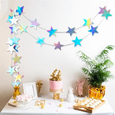 4M Glitter Iridescent Laser Star Moon Garlands Holographic E
