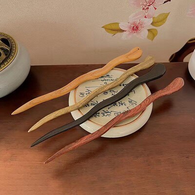 Vintage Sandalwood Hairpin for Women Summer Bun New Chinese