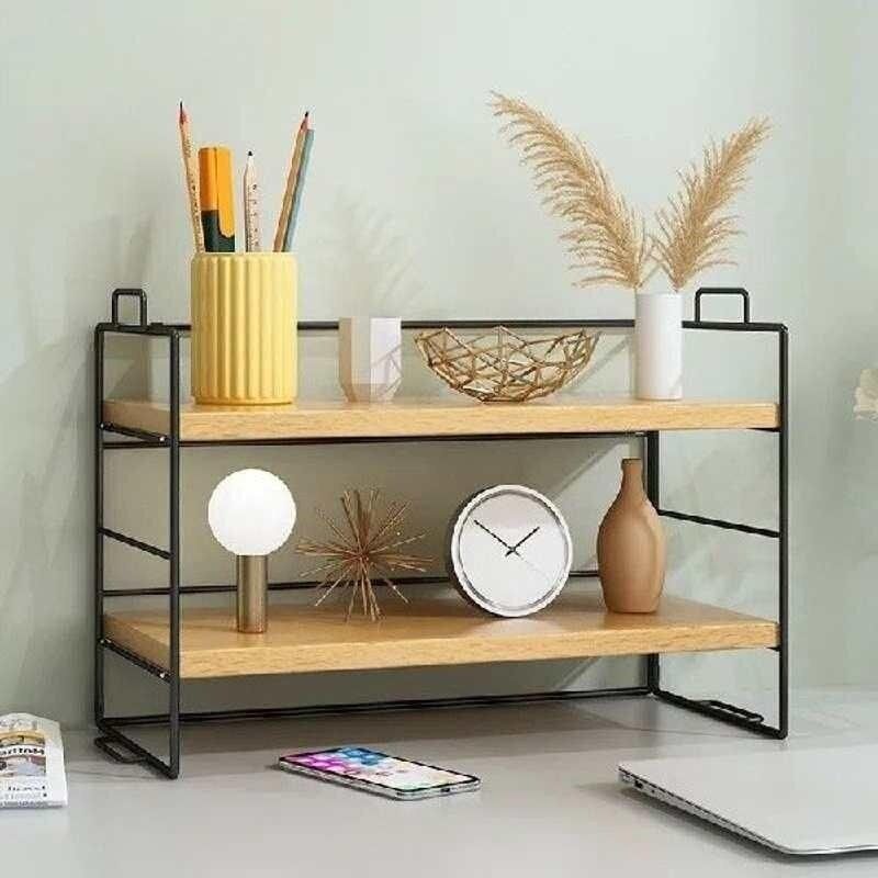 Multi-storey Desktop Shelf Black Desk Storage Office Cute