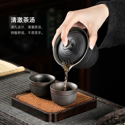 紫陶盖碗茶壶家用茶杯陶瓷大容量不烫手功夫茶具泡茶器单个手抓壶