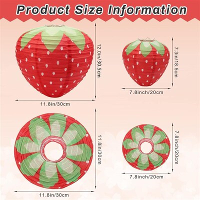 Red Pink Strawberry Lantern Childrens Birthday Fruit Theme