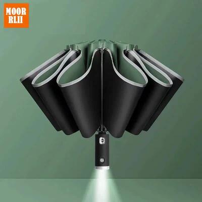 New 10 Ribs UV Umbrella Womens Automatic Umbrella Male LED