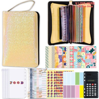 A6 PU Leather Budget Binder Planner with Zipper Pockets Cash
