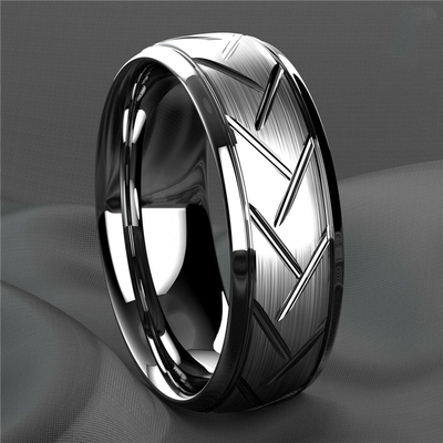 Fashion Mens Silver Color Black Stainless Steel Ring