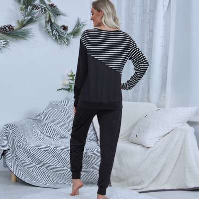 Fashion Autumn and Winter Ladies Striped Casual Homewear Lon
