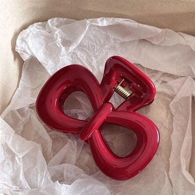 2Pcs/set Vintage Blue Polka Dot Red Bow Hair Clip Shark Claw