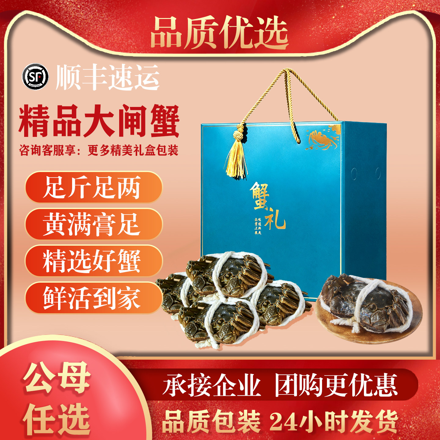 活蟹洪泽湖大闸蟹随心搭配单6只起包邮顺丰