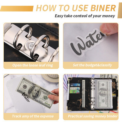 A6 PU Leather Marble Notebook Binder Budget Planner Money Or