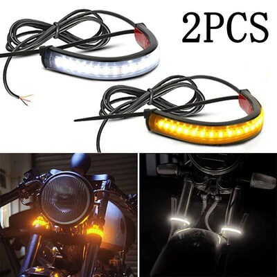 2Pcs 12V LED Ring Fork Strip Lamp Flashing Blinker Motorcycl