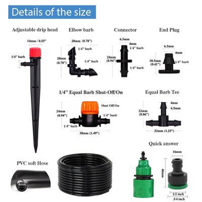 1/4" Hose Drip Irrigation System 360 Degree Adjustable