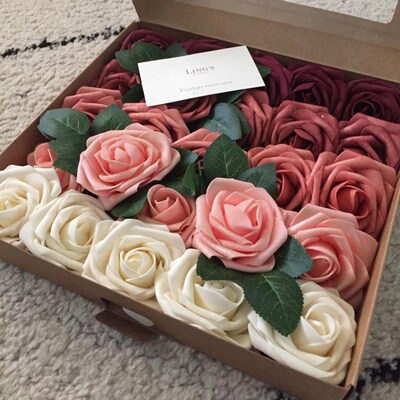 10/20/30Pcs 8cm Artificial PE Foam Rose Flowers Bridal Bouqu