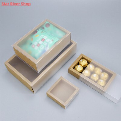 kraft paper gift box PVC transparent window black box packag