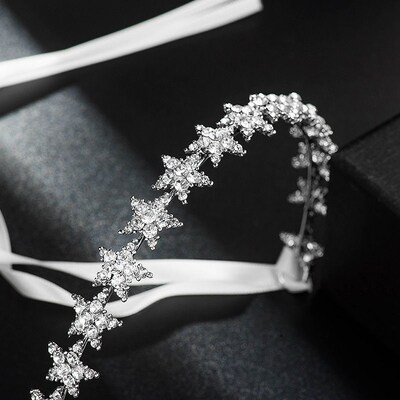 Handmade Crystal Star Hairbands Ribbon Bridal Headband Rhine