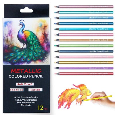 24 Color Metallic Colored Pencils Drawing Sketching Set Pain