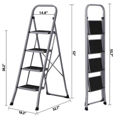 4 Step Ladder Foldable Stool Ladder Non-Slip Steel platform