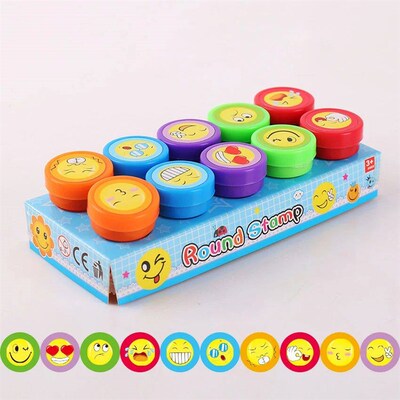 10pcs Stamps Cartoon Smiley Face Kids Self-ink Stamps Childr
