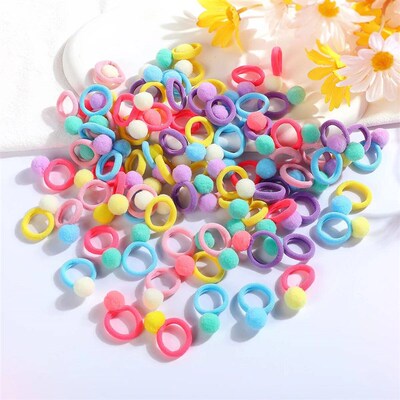 30/50Pcs Kids Elastic Hair Bands Girls Plush Ball Rubber Ban