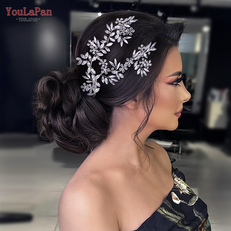 YouLaPan HP254 Alloy Flower Bridal Hair Clips Rhinestone Sid