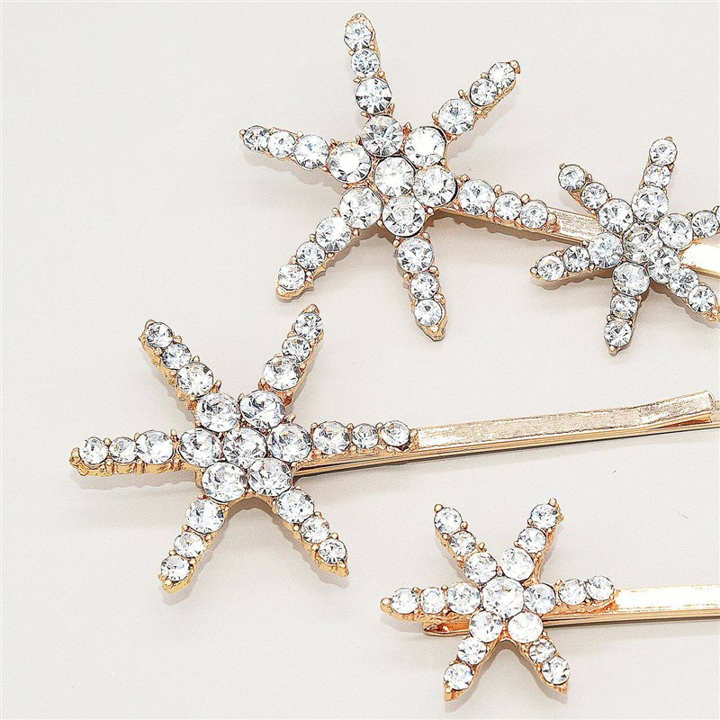 3 Pics Set Star Rhinestone Alloy Hair Clip Bridal Hairpin He