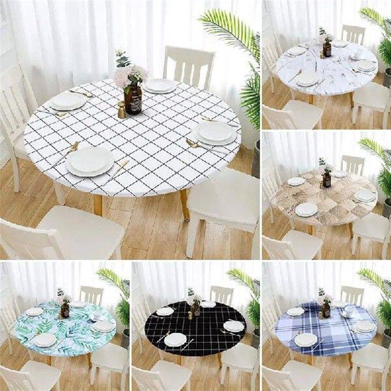 1pcs Elastic Edged Vinyl Fitted Tablecloth Round Flannel