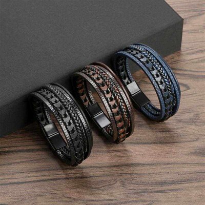 Jiayiqi Fashion Braided Rope Woven Multilayer Leather Men Br