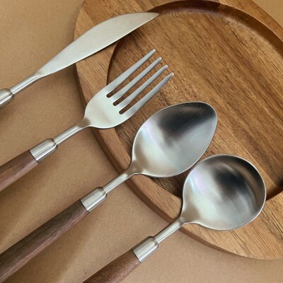 Walnut Steak Knife And Fork Set Home 304 Stainless Steel Wes