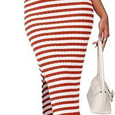 Sexy Striped HighWaisted Long Dress Sleeveless Vest