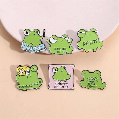 Funny Meme Letters Metal Pins Enamel INS Brooches Frog