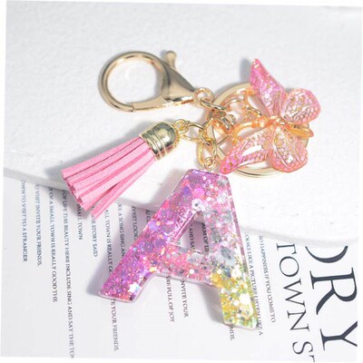 Cute Resin A-Z Initials Letter Keychn Pink Sparkle Butterf