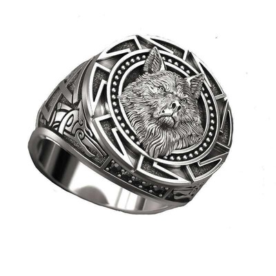 Vintage Fashion Viking Warrior Wolf Head Rings for Men Punk