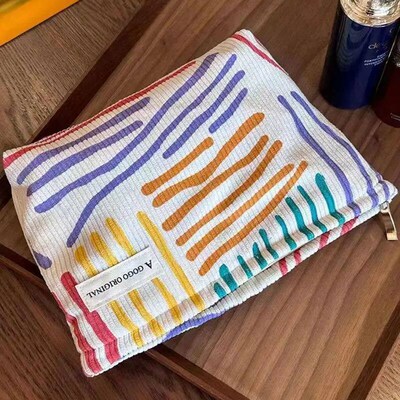Corduroy Women Cosmetic Bag Large Capacity Makeup Storage Ba