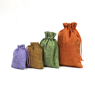 50Pcs/Lot Drawstring Natural Burlap Bag Jute Gift Bags Multi