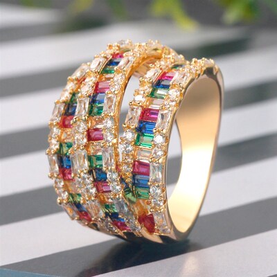Bride Talk Luxury rendy Women Ring Colorful Cubic Zirconia W