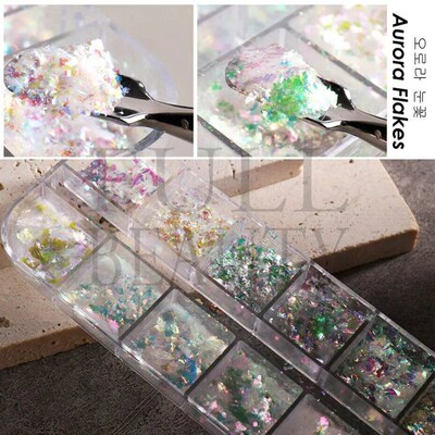 12 Grids Iridescent Nail Aurora Glitter Crystal Fire Flakes