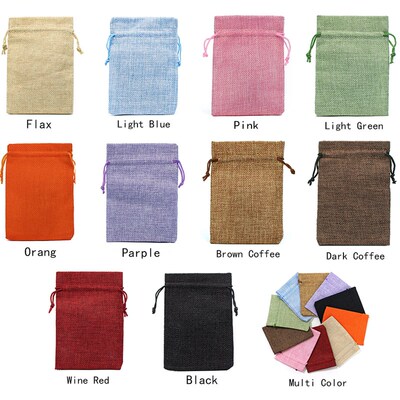 50Pcs/Lot Drawstring Natural Burlap Bag Jute Gift Bags Multi