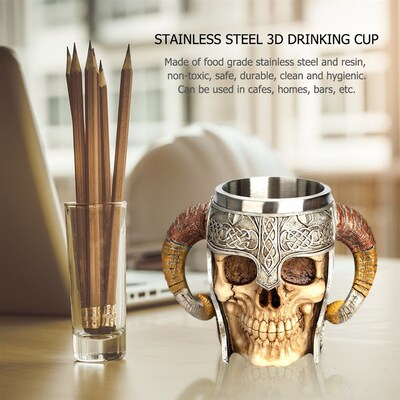 600ml Skull Coffee Mug Retro Horn Skull Resin Beer Mug Stain