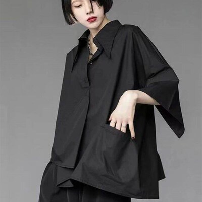 Black Shirts New Summer Loose Unique Short-sleeved Women Irr