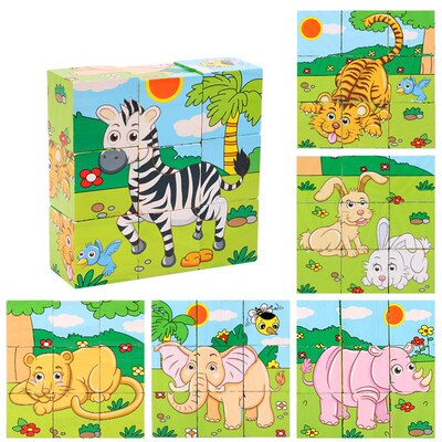 Baby Wooden Blocks Toys Children Six Side Cube Jigsaw Puzzle